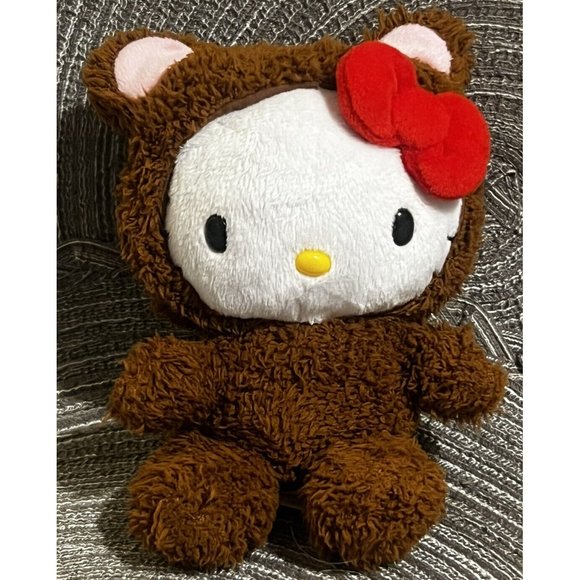 Sanrio | Toys | Hello Kitty Plush Cat In Brown Fuzzy Teddy Bear Outfit ...